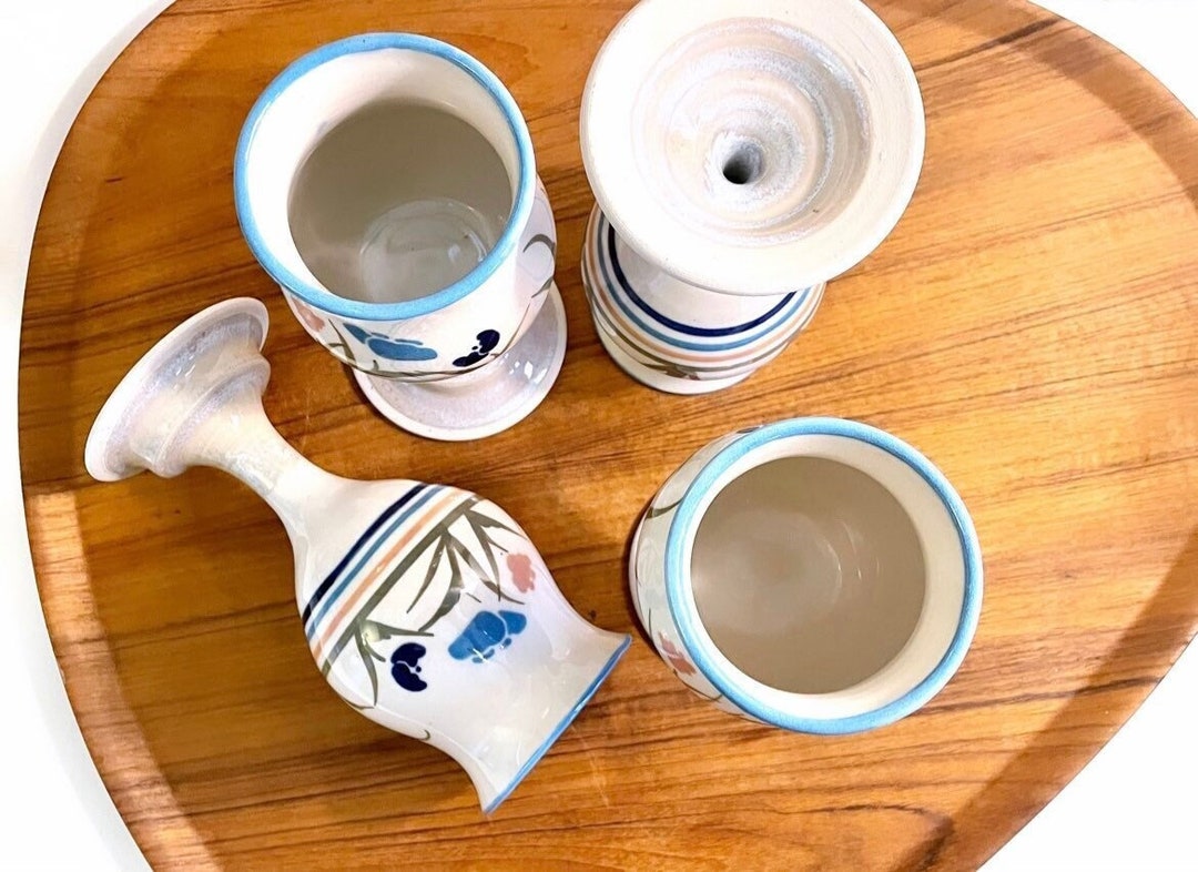 Vintage Studio Pottery Goblets 10oz | Signed by Artist | Cottagecore Kitchen 4pc Set - Etsy