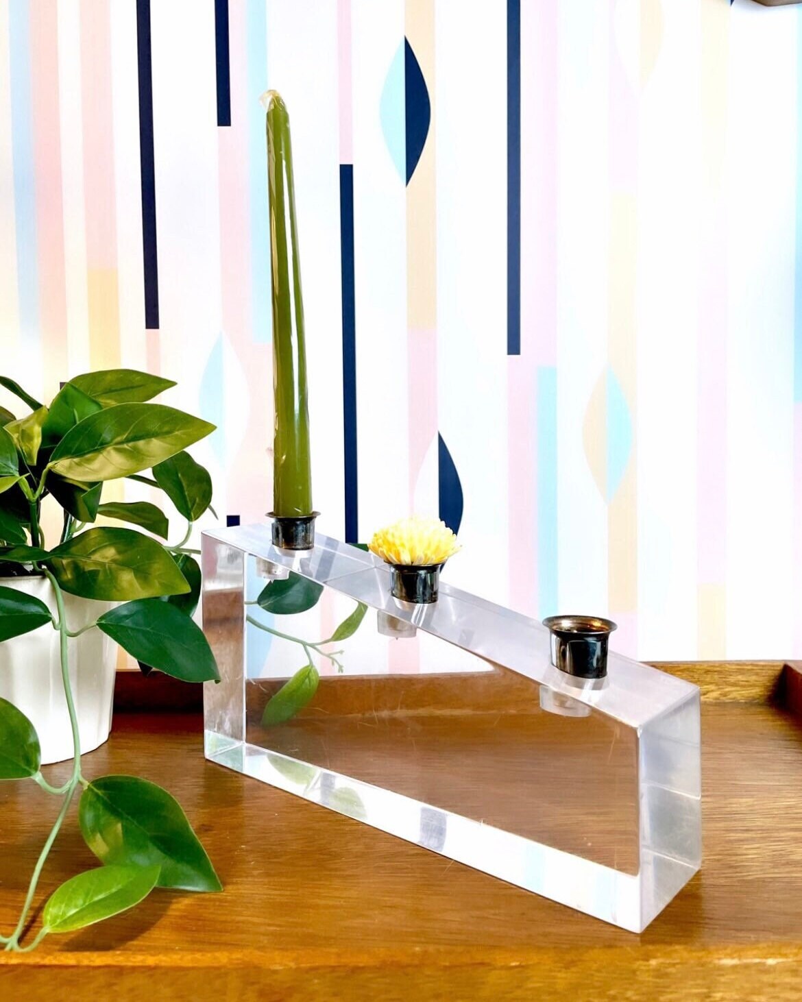 Vintage MCM Lucite Astrolite Block Chunk Candlestick Holder | 1960’s ...