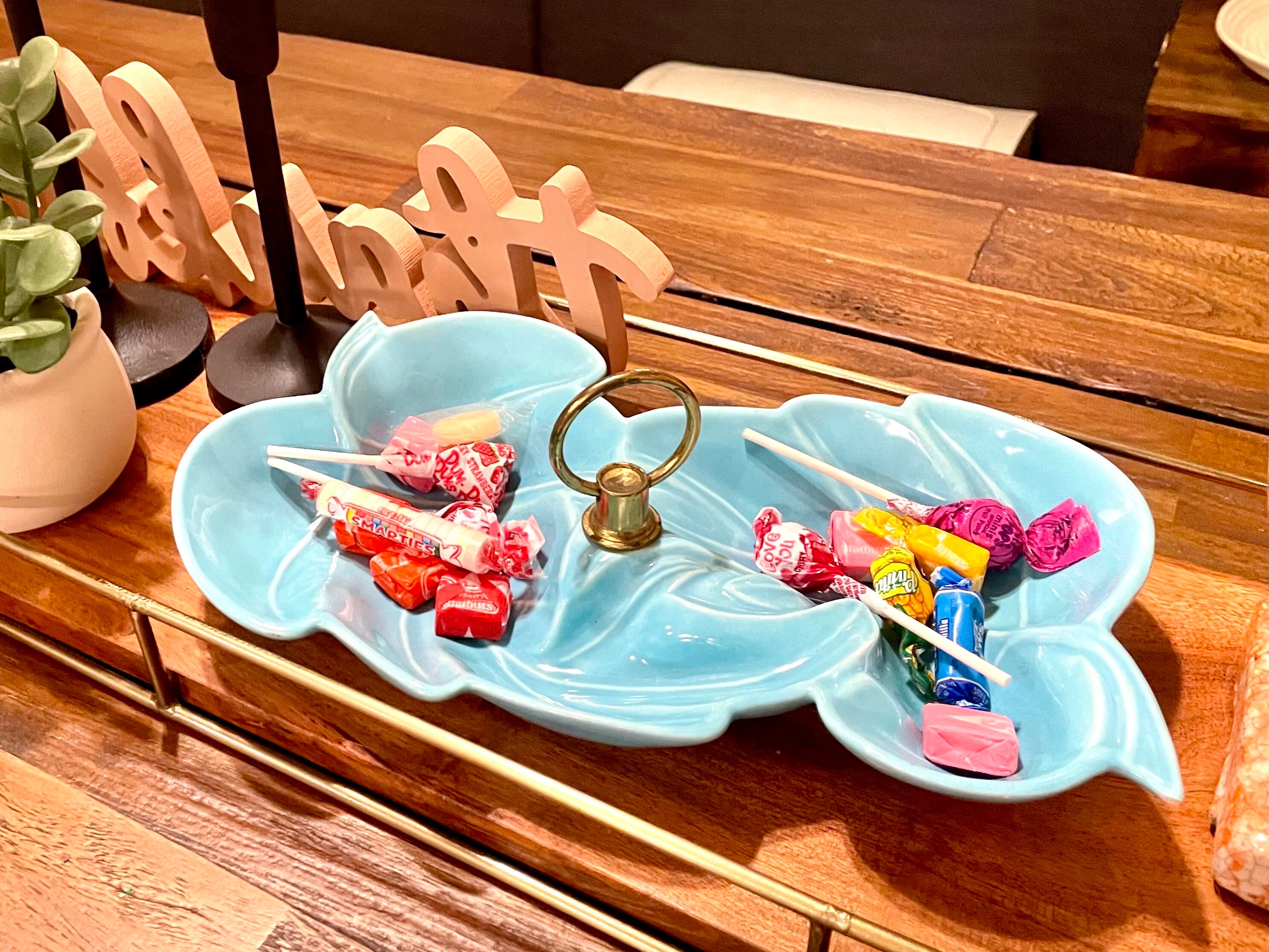 Vintage CAL Pottery Double Maple Leaf Divided Platter W/ Brass Ring ...