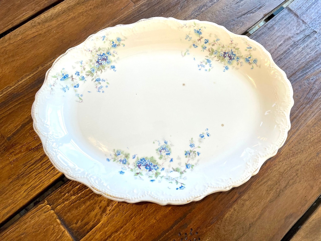 Antique KT&K Knowles, Taylor and Knowles Oval Platter Blue Flowers Semi ...
