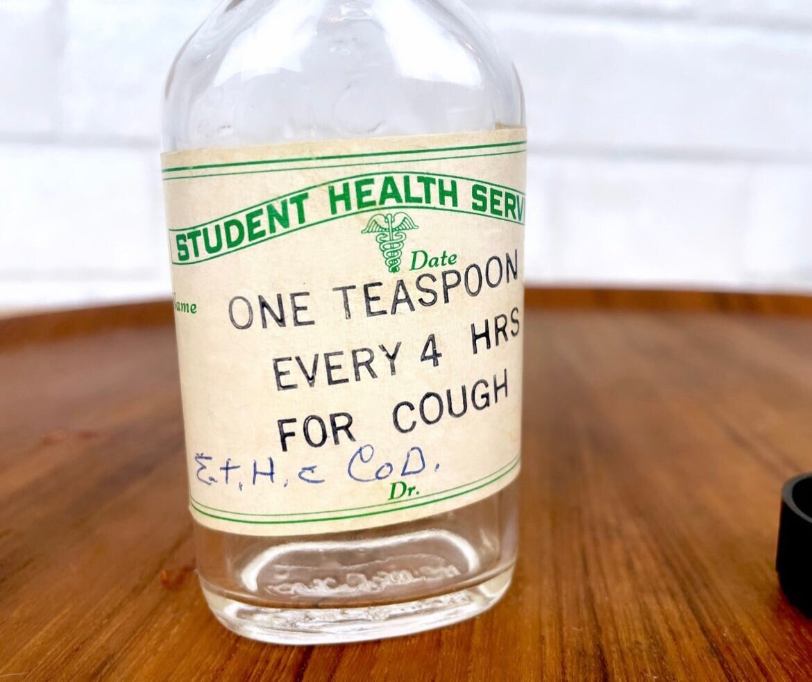 Vintage Medicine Bottle Cough Syrup Student Health Services 4.25 - Etsy