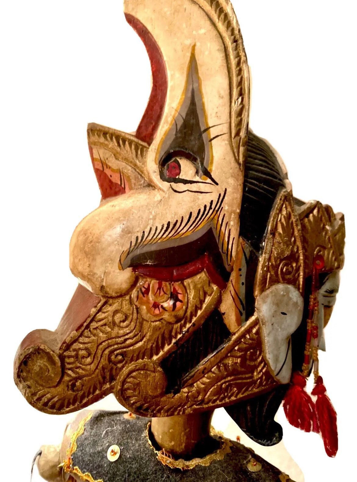 Vintage Wooden Wayang Golek Puppet With Stand | TWO Faced | Indonesian ...