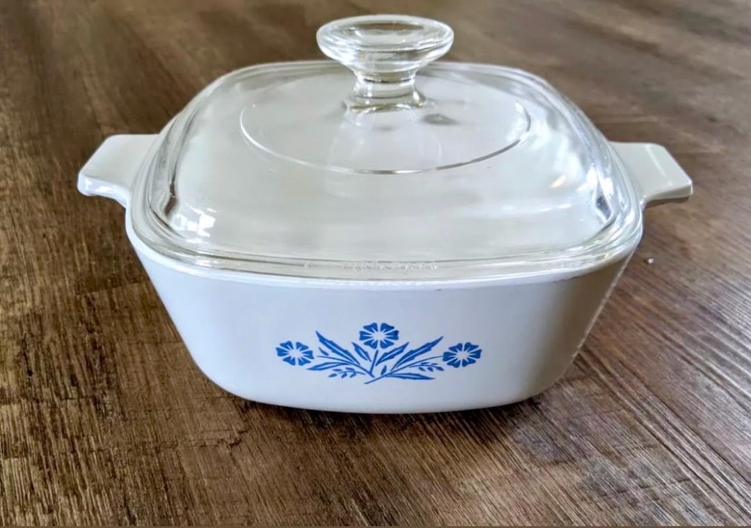 1960s Vtg 1.5 Quart Blue Corning Ware Casserole Dish With Pyrex Glass ...