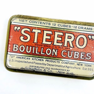 Vintage STEERO Bouillon Cubes Tin | Made in USA | 3”X 2” Farmhouse Tins ...
