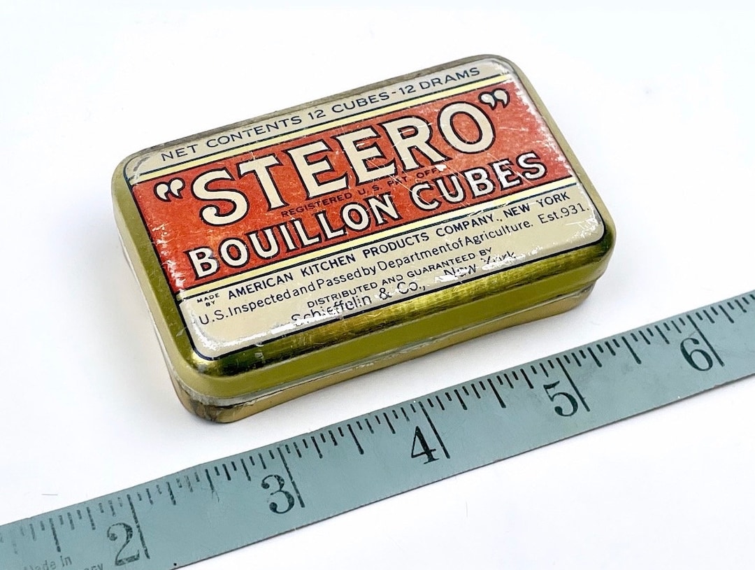 Vintage STEERO Bouillon Cubes Tin | Made in USA | 3”X 2” Farmhouse Tins ...