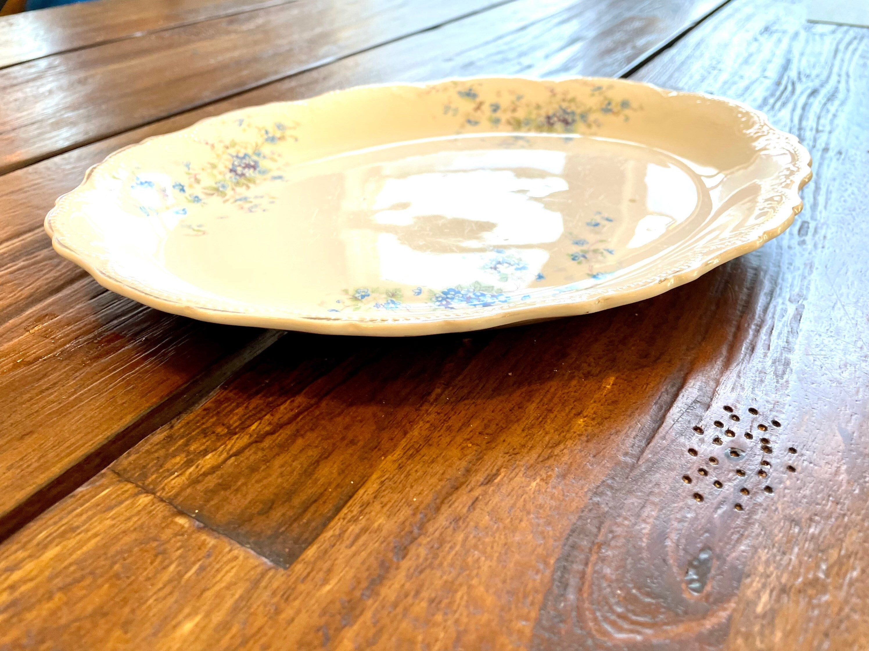 Antique KT&K Knowles, Taylor and Knowles Oval Platter Blue Flowers Semi ...