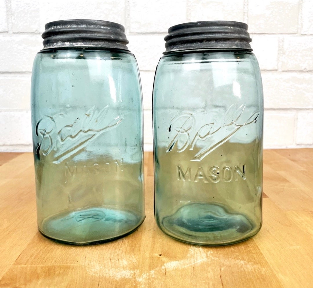 Antique 1800s Aqua Green BALL Mason Jars With Zinc Lids 30oz - Etsy
