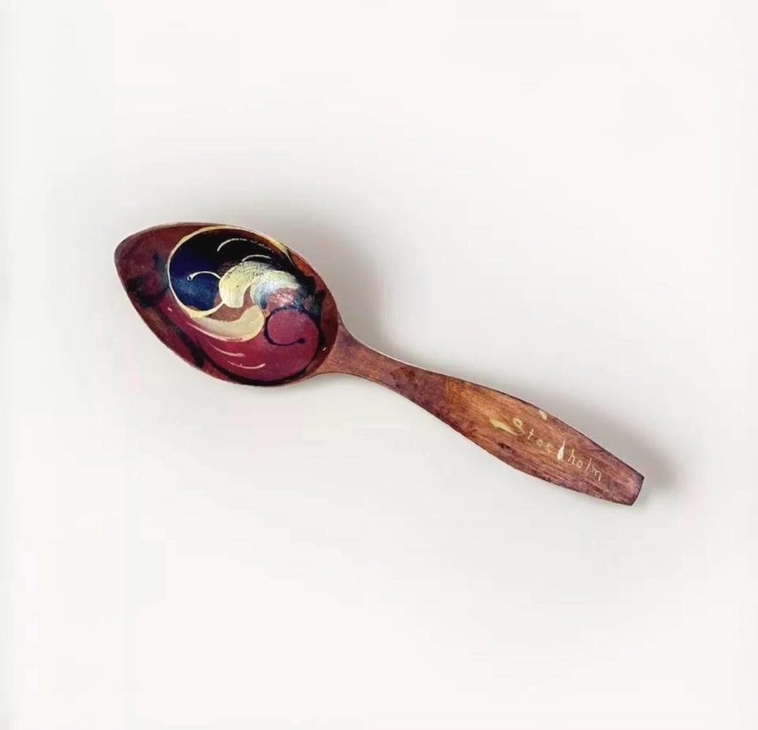 Souvenir Stockholm Hand-painted 8" Wooden Spoon | Scandinavian Folk Art ...