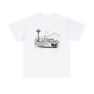 Seattle Skyline & Ferry Tee Cotton Tee - Etsy