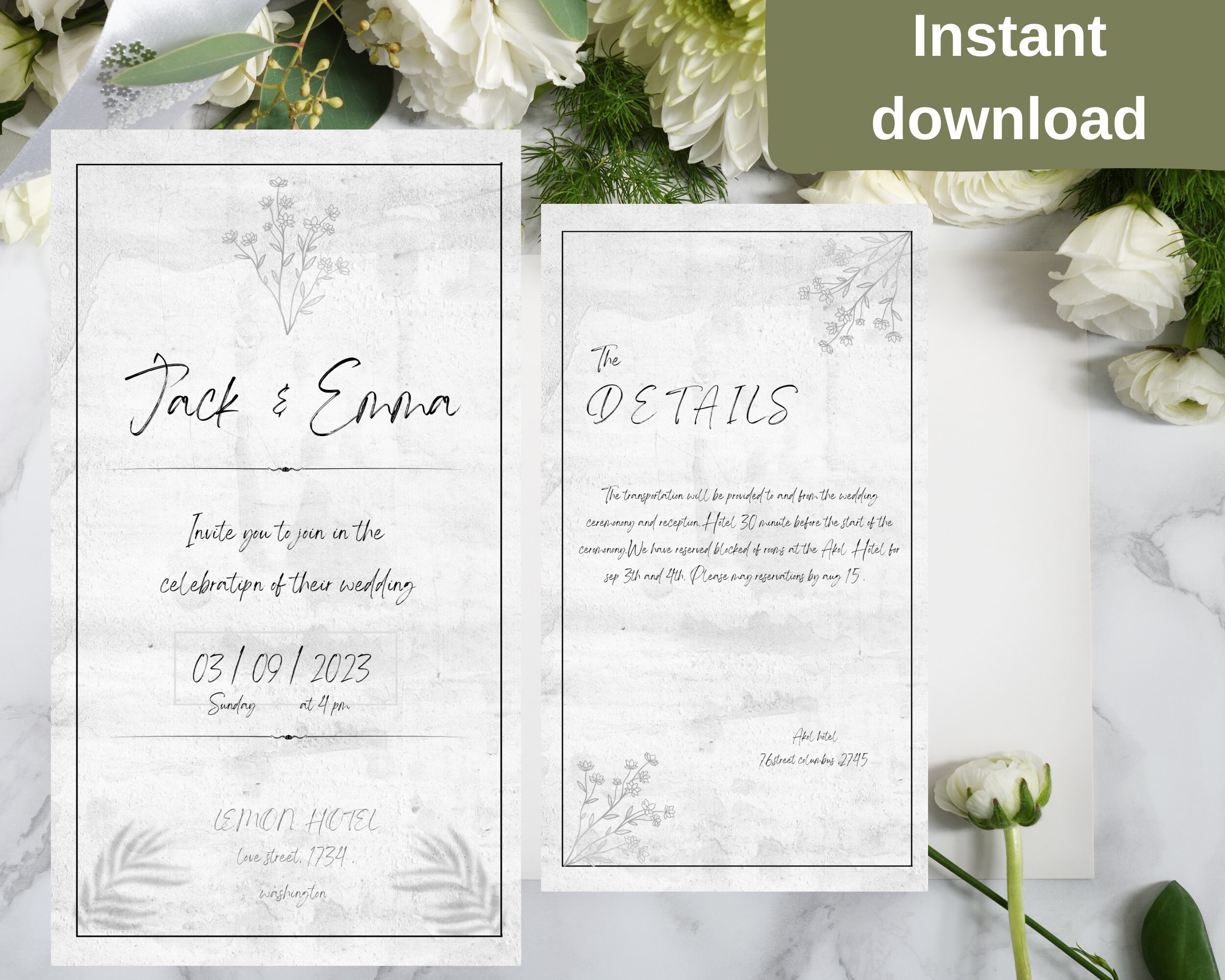 Plain Wedding Invitation Digital Wedding Invitation Grey and - Etsy