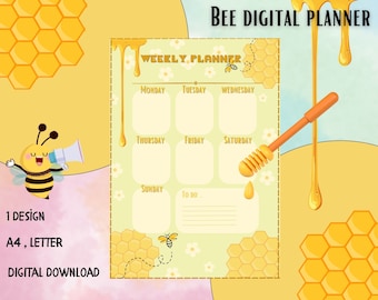 Printable Weekly Planner, to Do Planner, Print at Home, Cute Bee ...