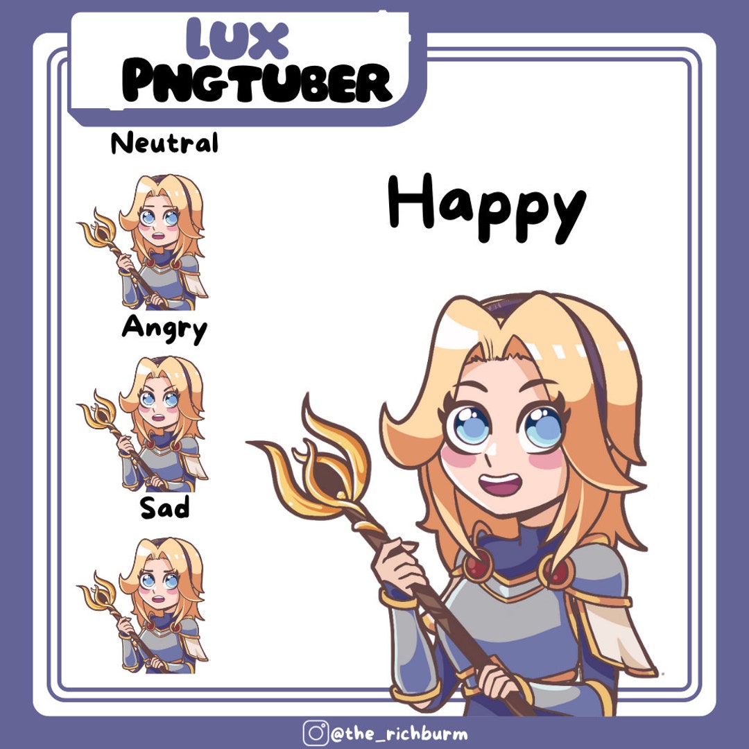 Lux Lol Pngtuber/ Pack of 4 Expressions/ Neutral, Happy, Angry, Sad ...