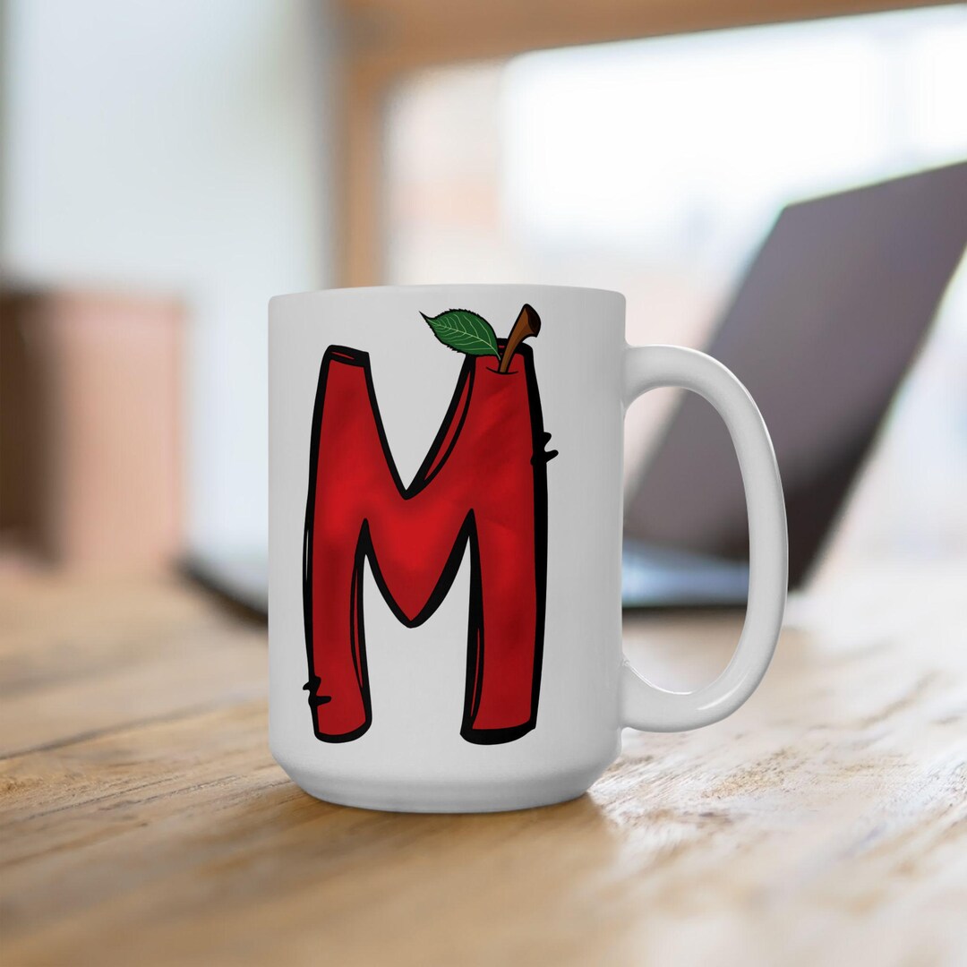 Letter M Apple Themed Mug, School Alphabet Coffee Mug, Cartoon Apple ...