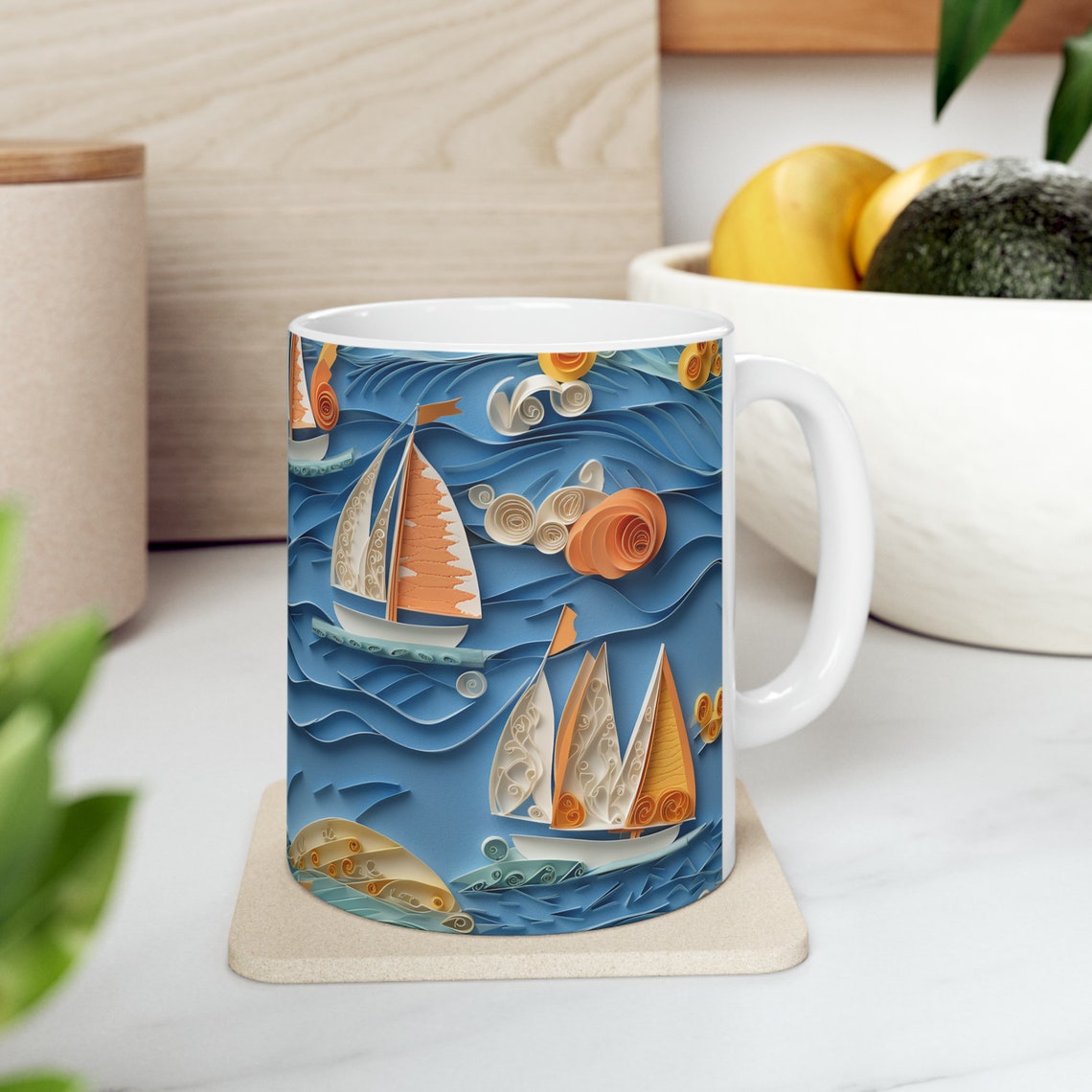 Sail Boat Themed Ceramic Mug, Sail Boat Mug, Boat Mug, Sailing Lover ...