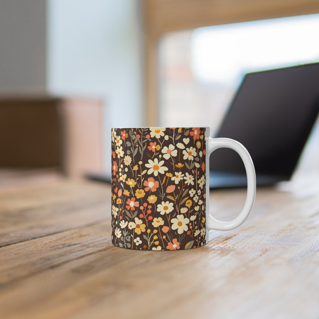 Retro Floral Themed Coffee Mug, Boho Coffee Mug, Tropical Mug, Summer ...