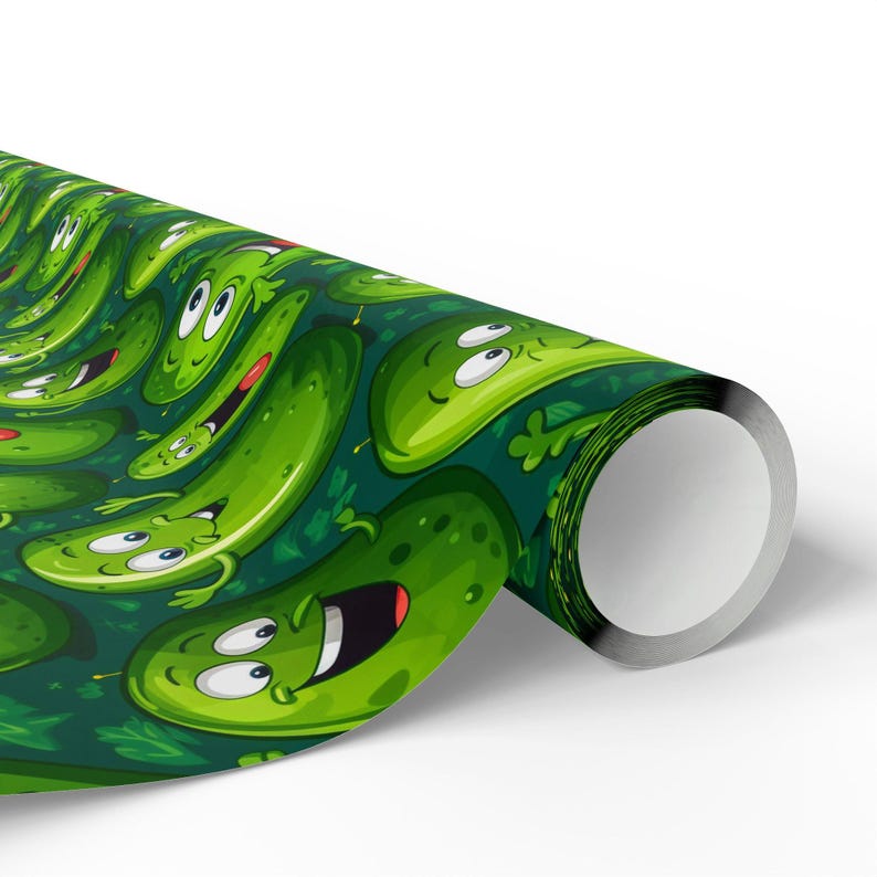 Pickle Power! Fun & Quirky Green Cartoon Pickle Wrapping Paper Rolls ...