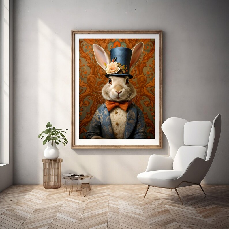 Victorian Bunny Art Print – Dapper Rabbit , Vintage Animal Art, Canvas ...