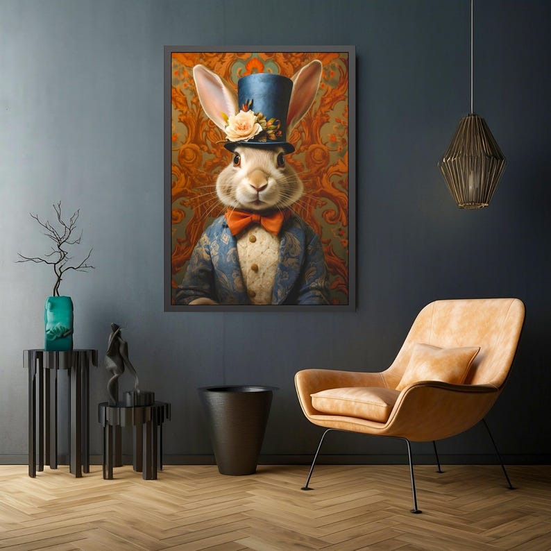 Victorian Bunny Art Print – Dapper Rabbit , Vintage Animal Art, Canvas ...