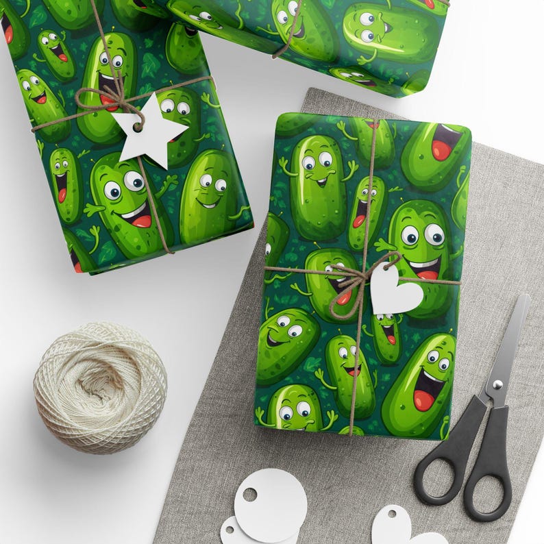 Pickle Power! Fun & Quirky Green Cartoon Pickle Wrapping Paper Rolls ...