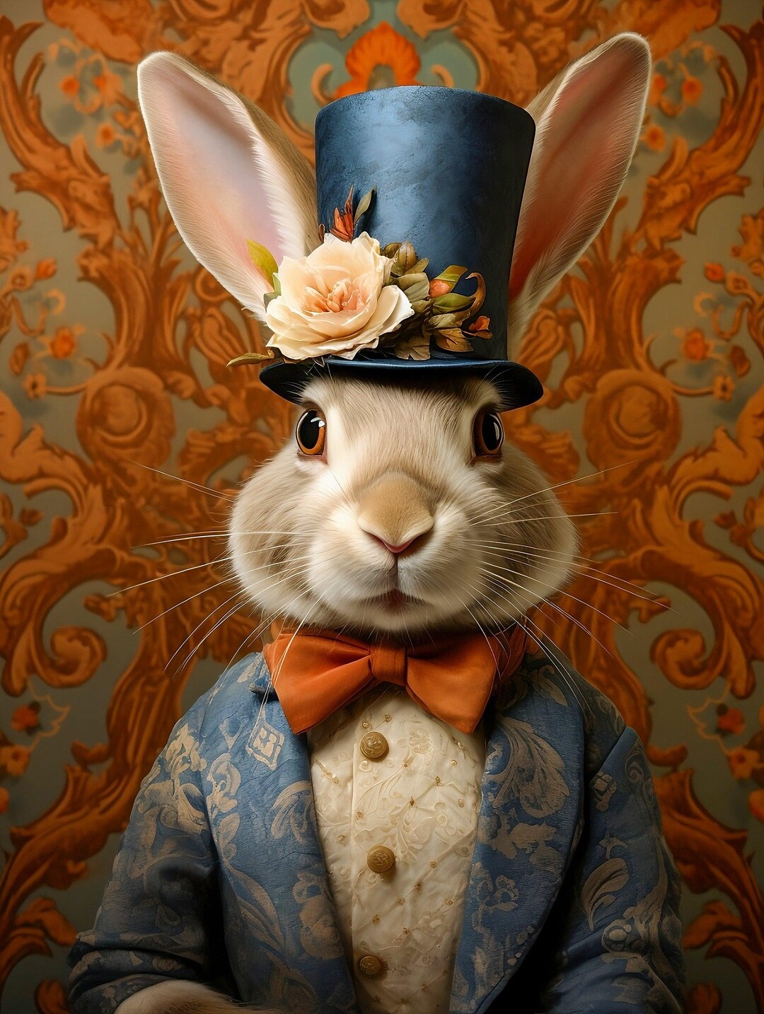 Victorian Bunny Art Print – Dapper Rabbit , Vintage Animal Art, Canvas ...