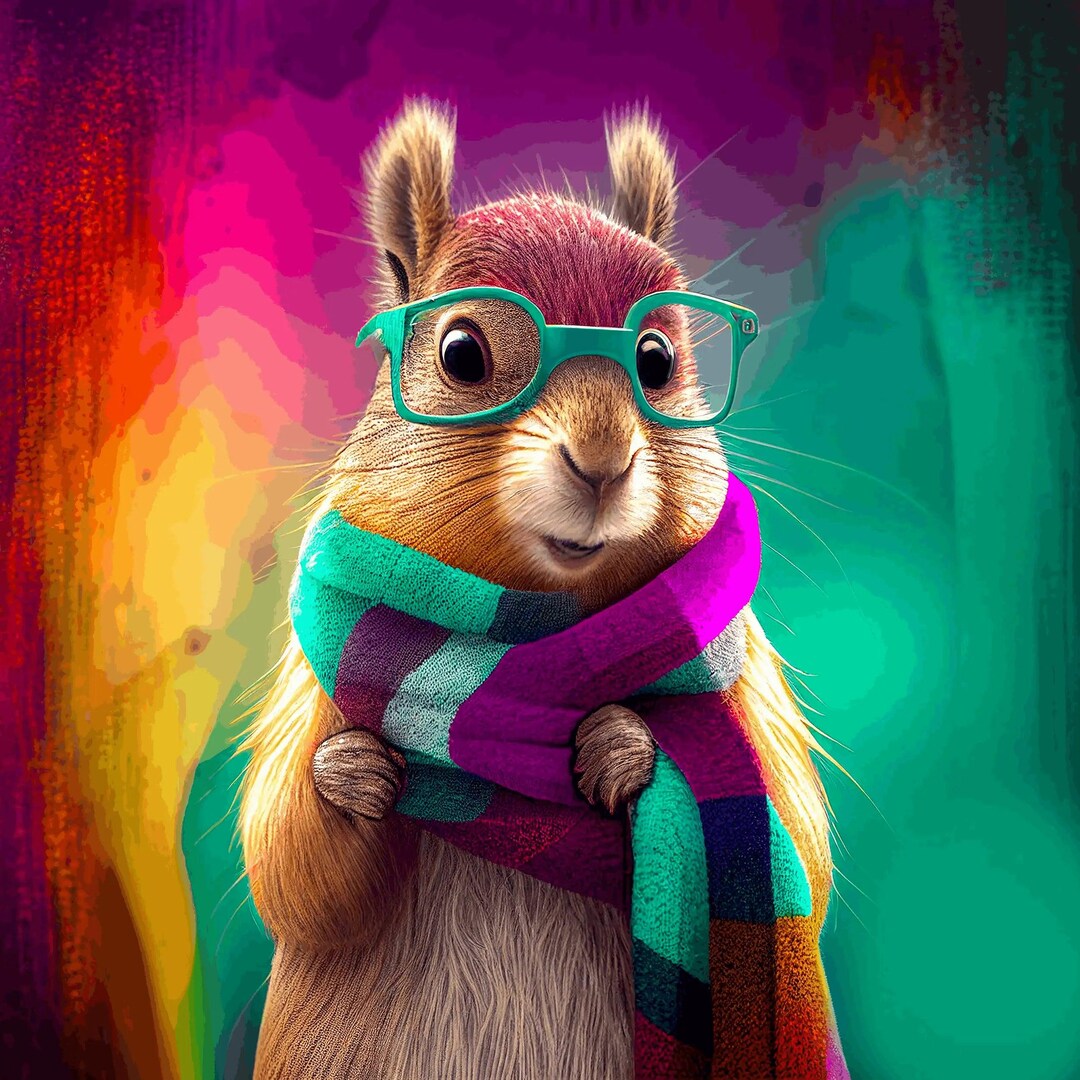 Hipster Squirrel Art Print | Trendy Hipster Animal Home Décor - Etsy