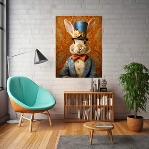 Victorian Bunny Art Print – Dapper Rabbit , Vintage Animal Art, Canvas ...