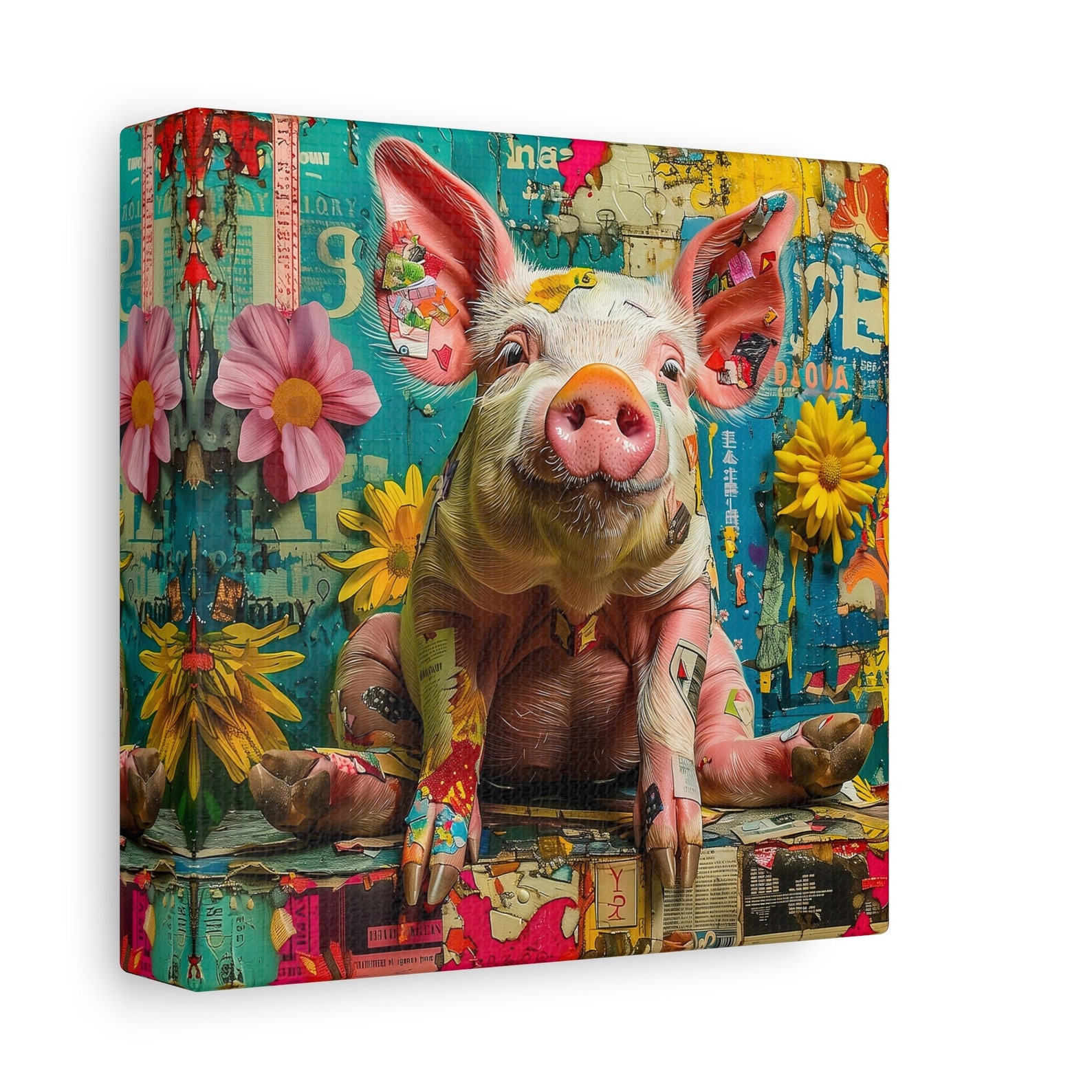 Maximalist Collage Pig Portrait Canvas Art Print - Etsy