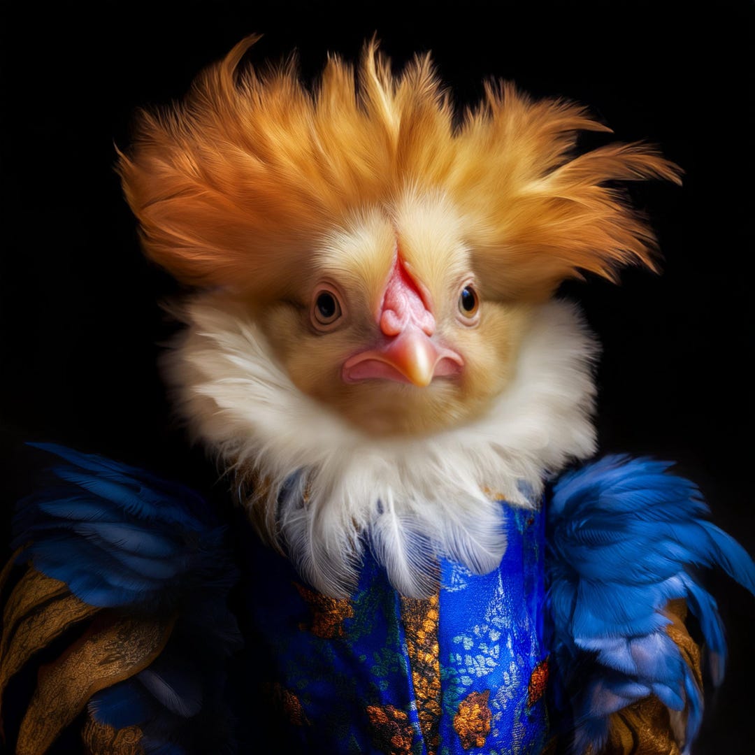 Victorian Royal Chicken Portrait Fine Art Print | Rococo Art Funny ...