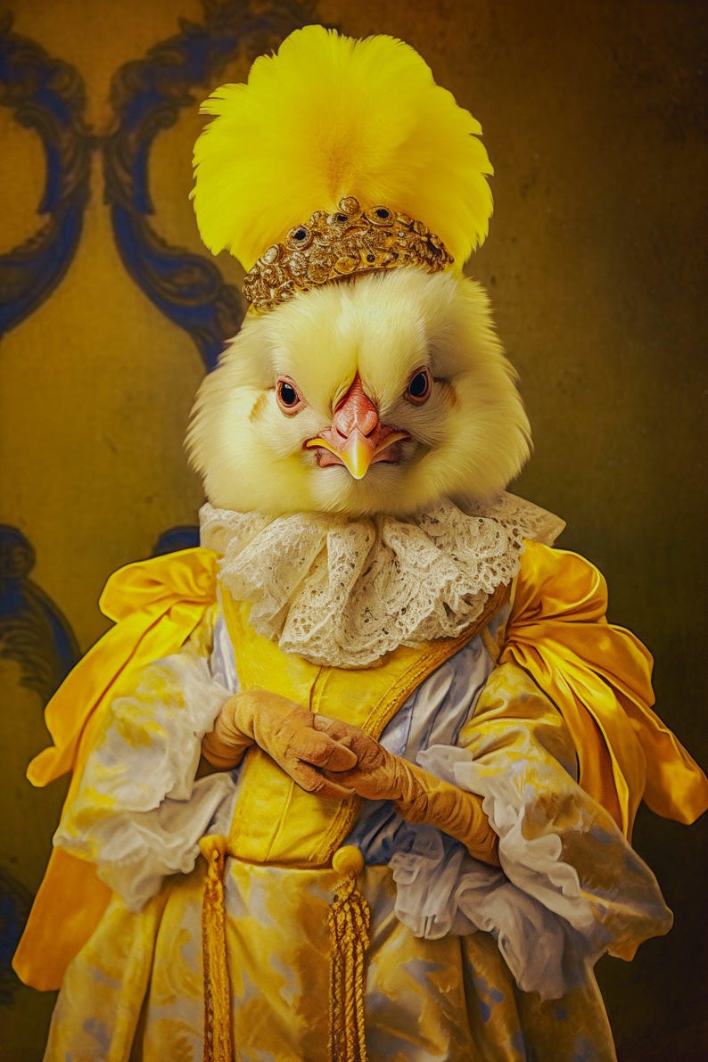 A Royal Chicken Portrait: Renaissance Animal Art on Watercolor Paper - Etsy