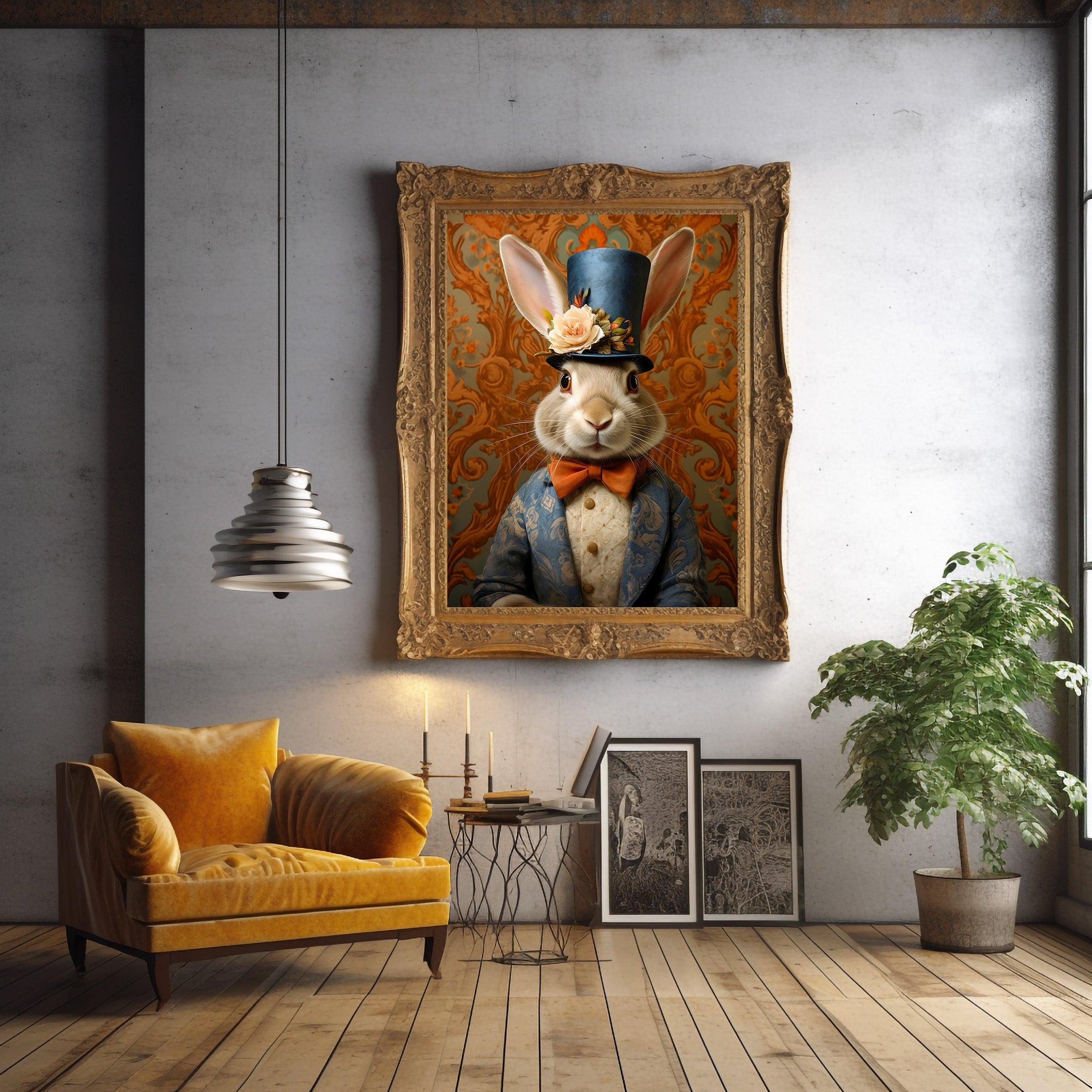 Victorian Bunny Art Print – Dapper Rabbit , Vintage Animal Art, Canvas ...
