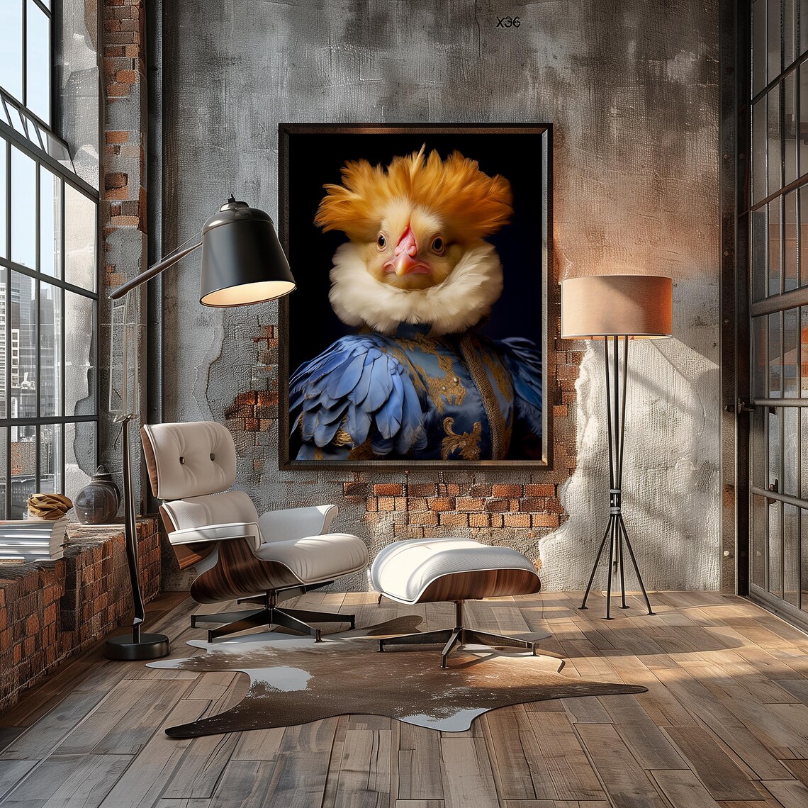 Victorian Royal Chicken Portrait: Funny Rococo Animal Art Canvas Print ...