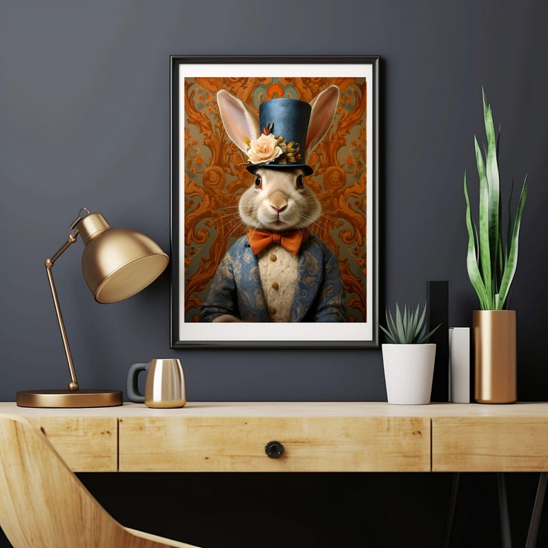 Victorian Bunny Art Print – Dapper Rabbit , Vintage Animal Art, Canvas ...