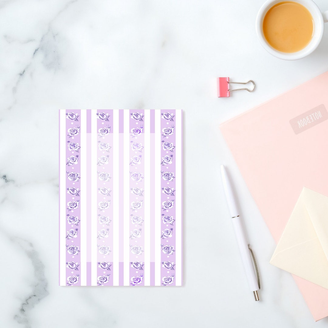 4" X 6" Notepad: Lavender Roses and Stripes - Etsy