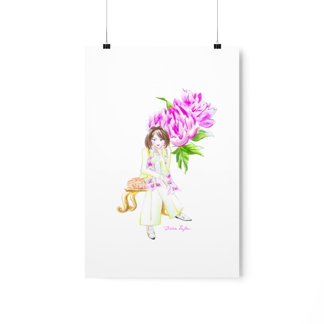 Art Print: Retro Peony Lady - Etsy