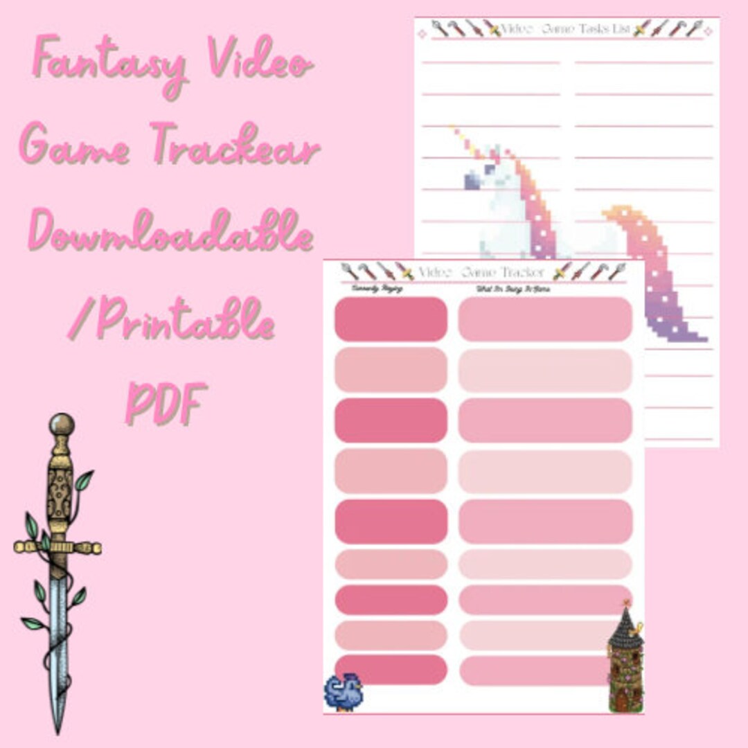 Video Game Tracker | Digital and Printable | Pink, Cute, Unicorn ...