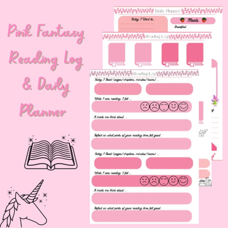 Pink Fantasy Reading Log & Daily Planner Page Printable Digital ...