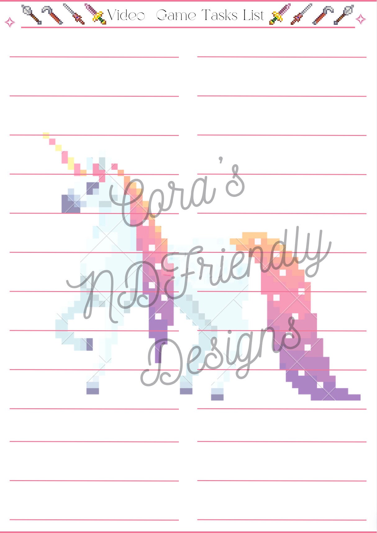 Video Game Tracker | Digital and Printable | Pink, Cute, Unicorn ...