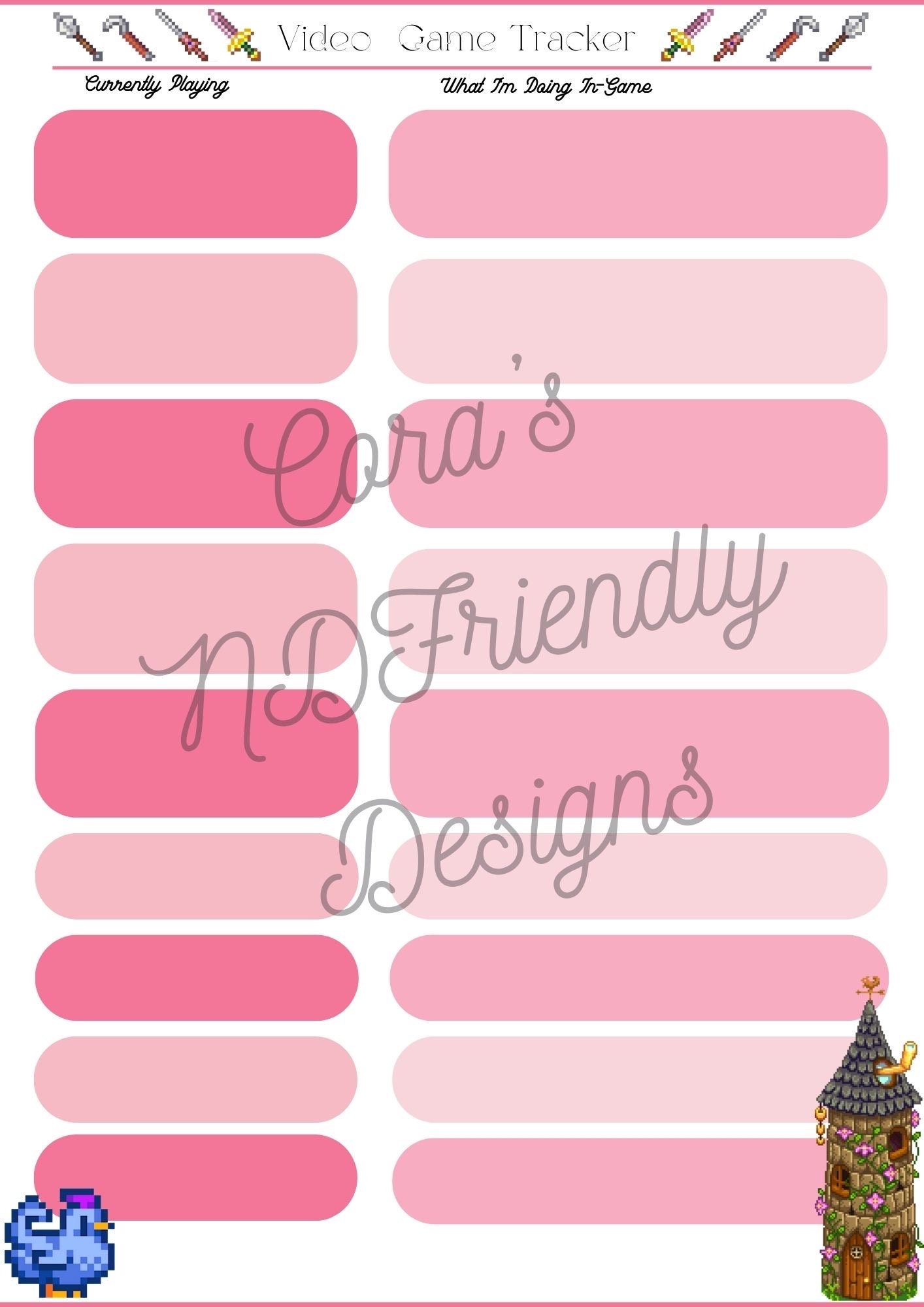 Video Game Tracker | Digital and Printable | Pink, Cute, Unicorn ...