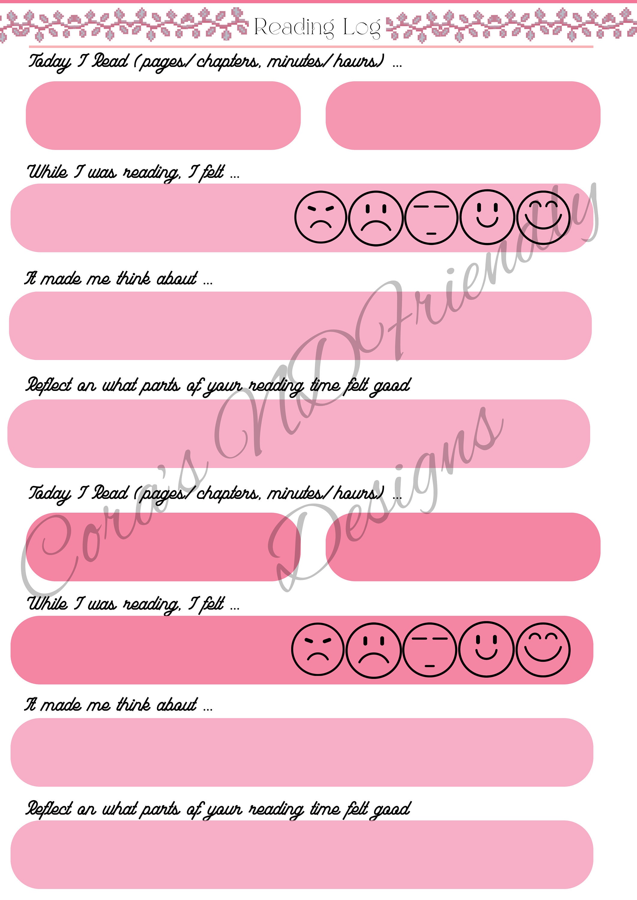 Pink Fantasy Reading Log & Daily Planner Page Printable Digital ...