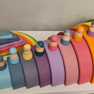 Large Wooden Grimm's Style PASTEL Stacker Semi Circle Peg Dolls Baby ...