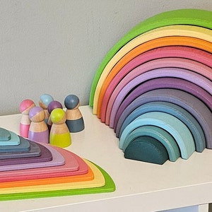 Large Wooden Grimm's Style PASTEL Stacker Semi Circle Peg Dolls Baby ...