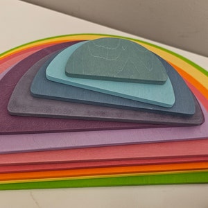 Large Wooden Grimm's Style PASTEL Stacker Semi Circle Peg Dolls Baby ...