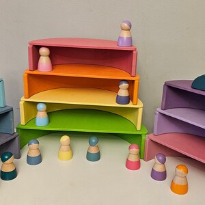 Large Wooden Grimm's Style PASTEL Stacker Semi Circle Peg Dolls Baby ...
