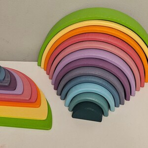 Large Wooden Grimm's Style PASTEL Stacker Semi Circle Peg Dolls Baby ...