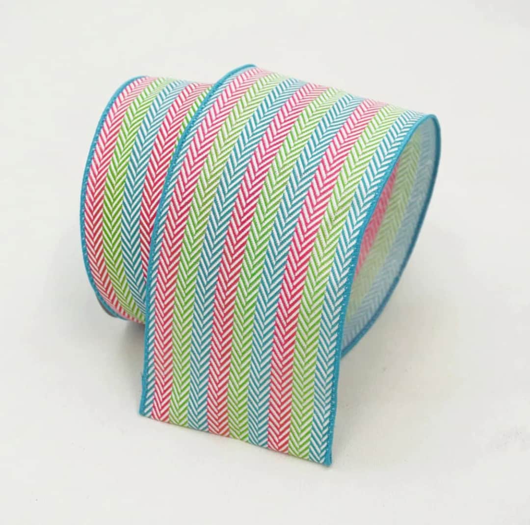 4” Herringbone Stripes Ribbon, Multi Color Ribbon, Designer Ribbon ...