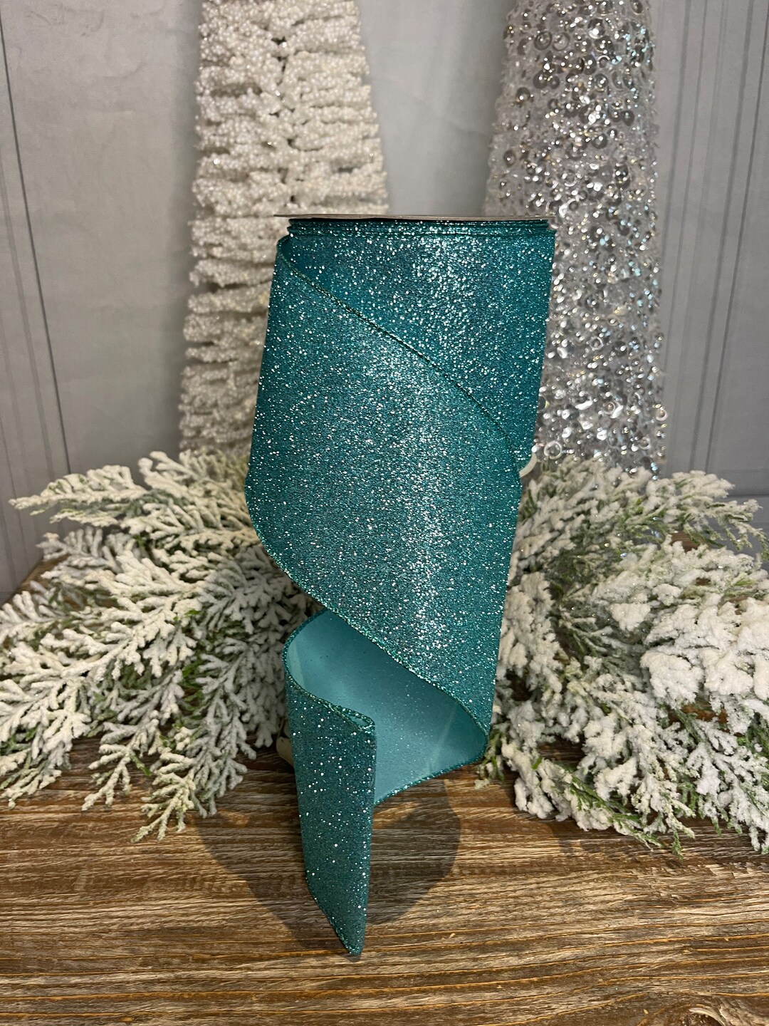 4” Dusty Blue Diamond Dust Ribbon, Designer Ribbon, Ribbon, Wired ...