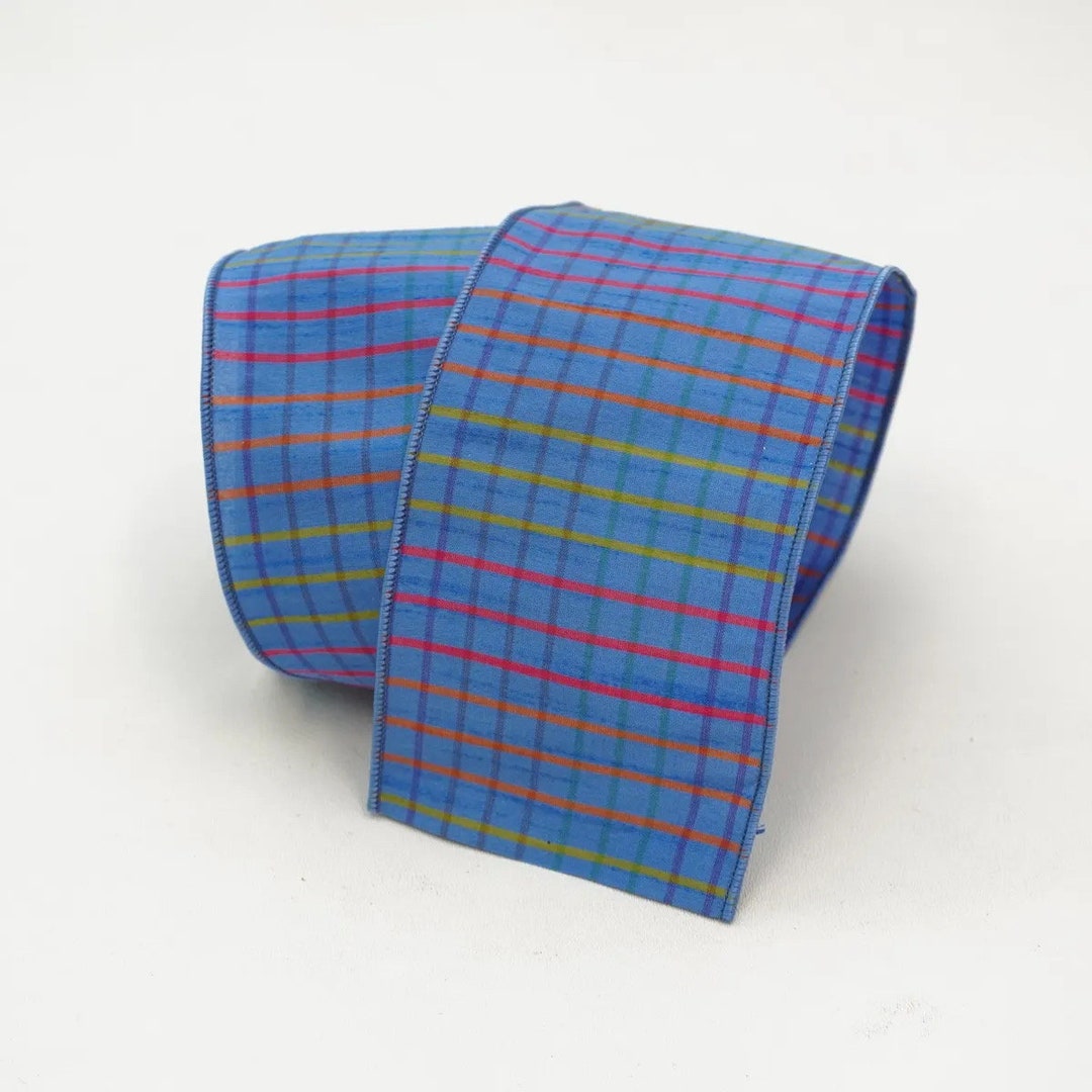 4” Periwinkle Pastel Checks Ribbon, Multi Color Ribbon, Designer Ribbon ...