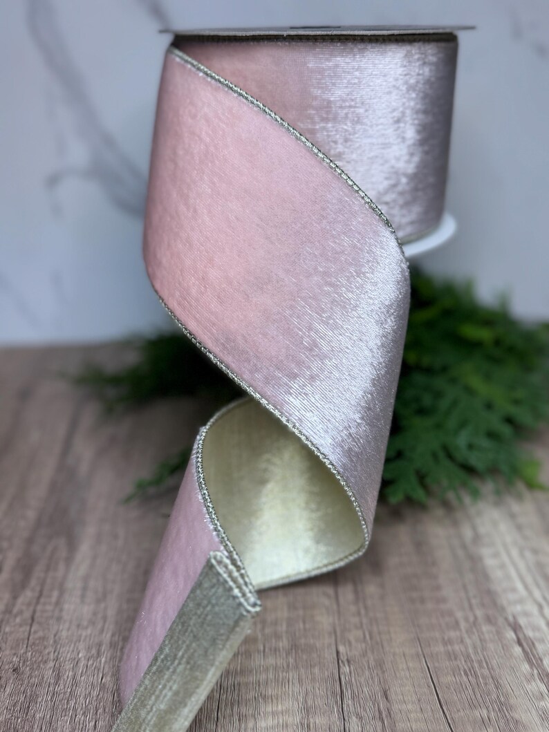 BABY PINK VELVET Sheen-4 Inch Ribbon, Designer Ribbon, Ribbon, Wired ...