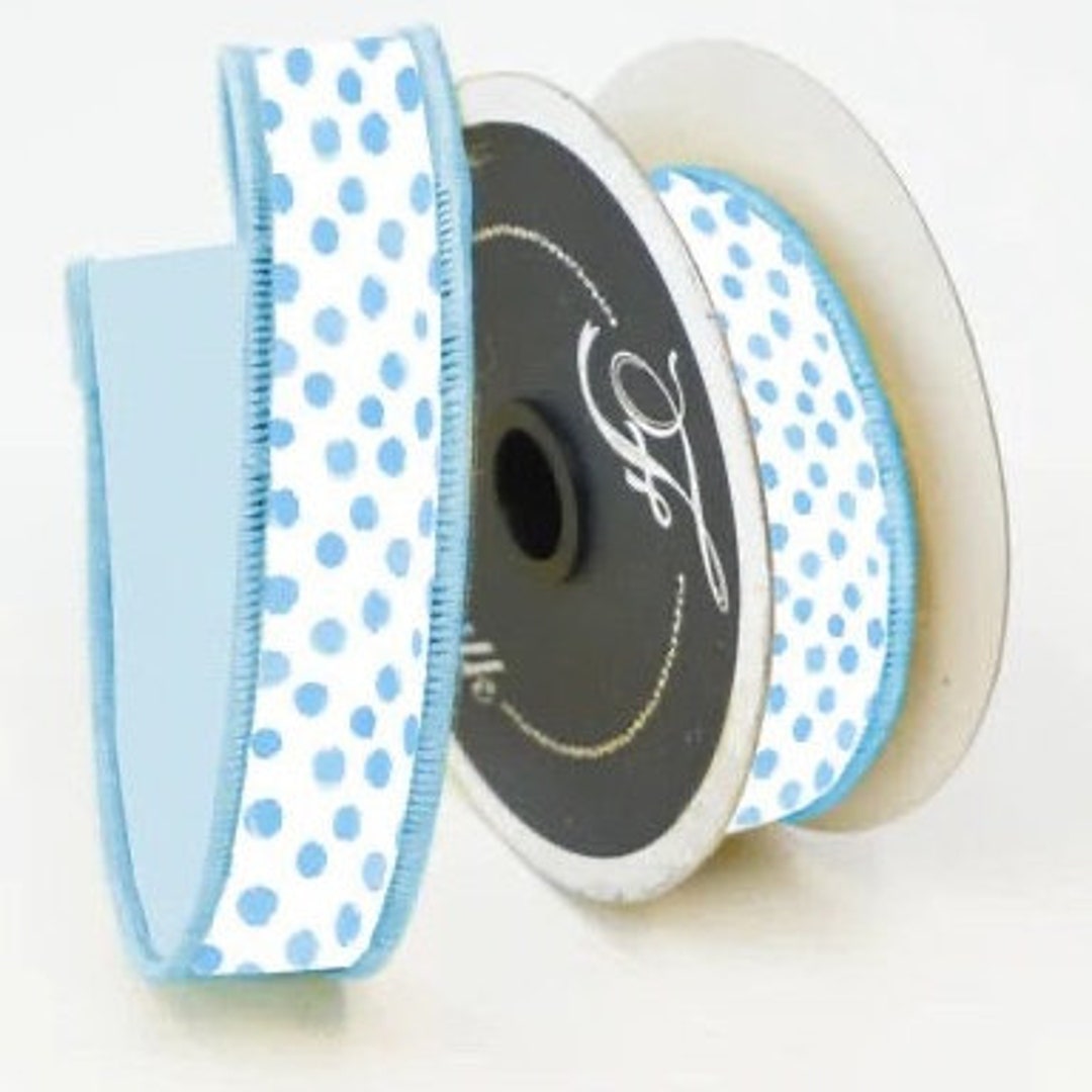 1 Inch Blue Impressionist Dots Designer Ribbon, Wired Ribbon, Ribbon ...