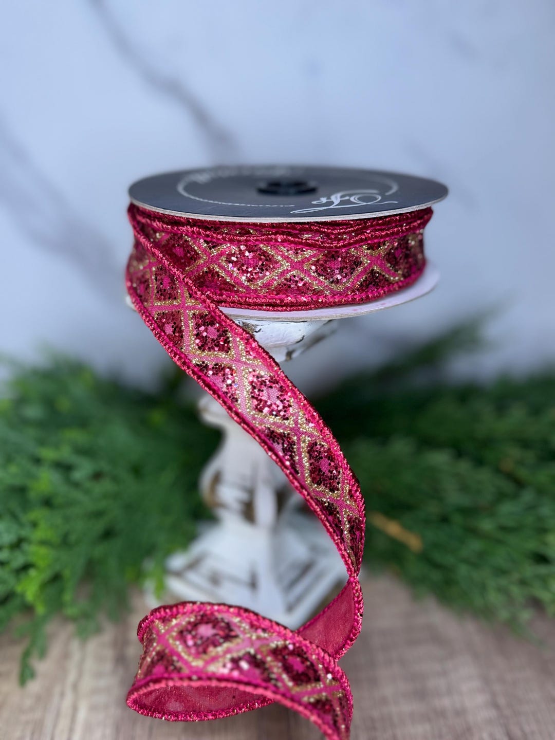 1 Inch HOT PINK MARQUISE Diamond Designer Ribbon, Wired Ribbon, Ribbon ...